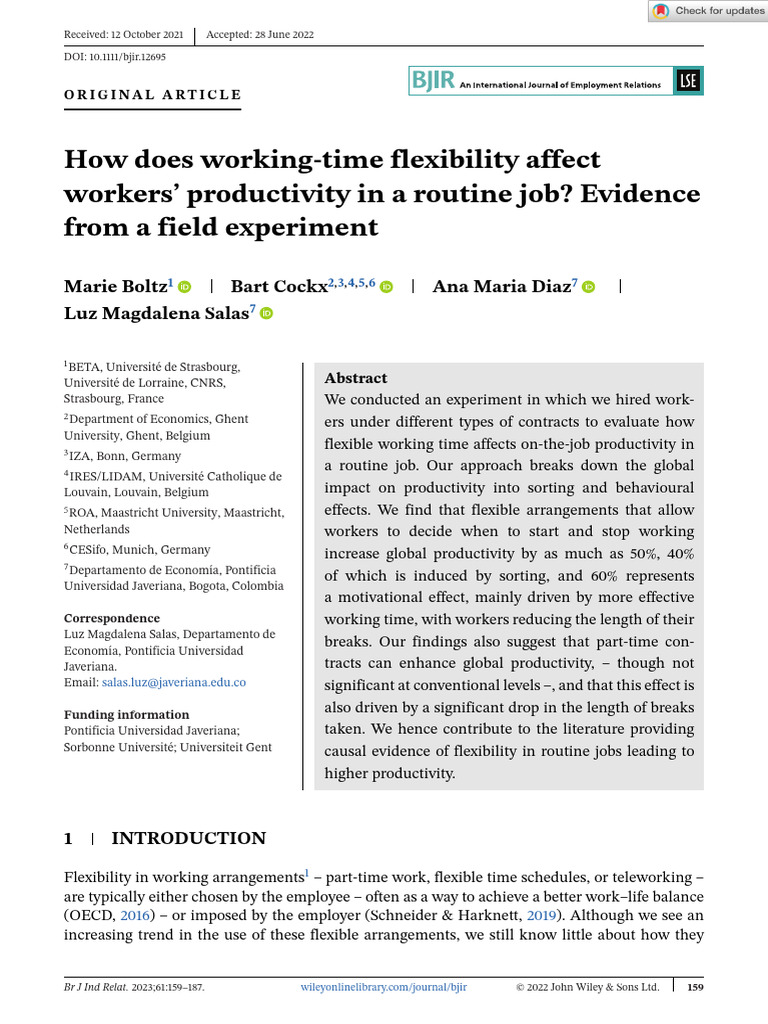 How does working-time flexibility affect workers’ productivity in a ...