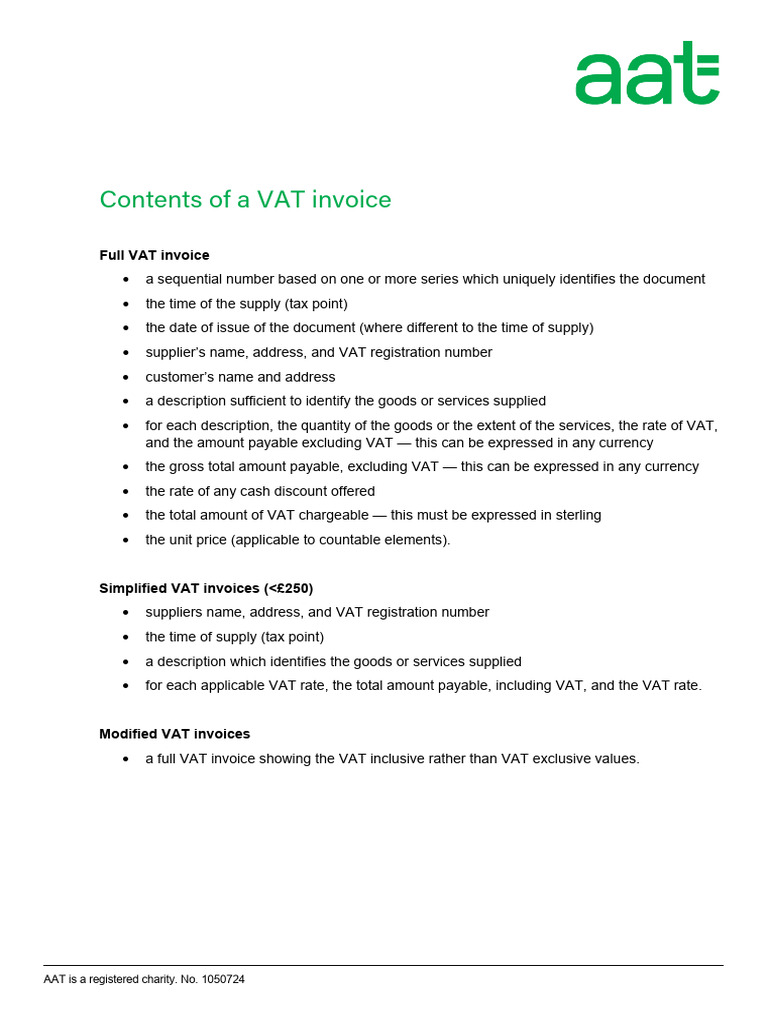 FA2023 - Contents of A VAT Invoice | PDF