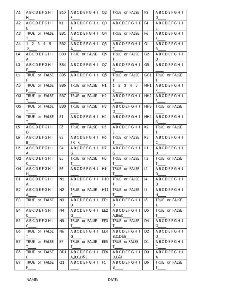 Answer Sheet | PDF