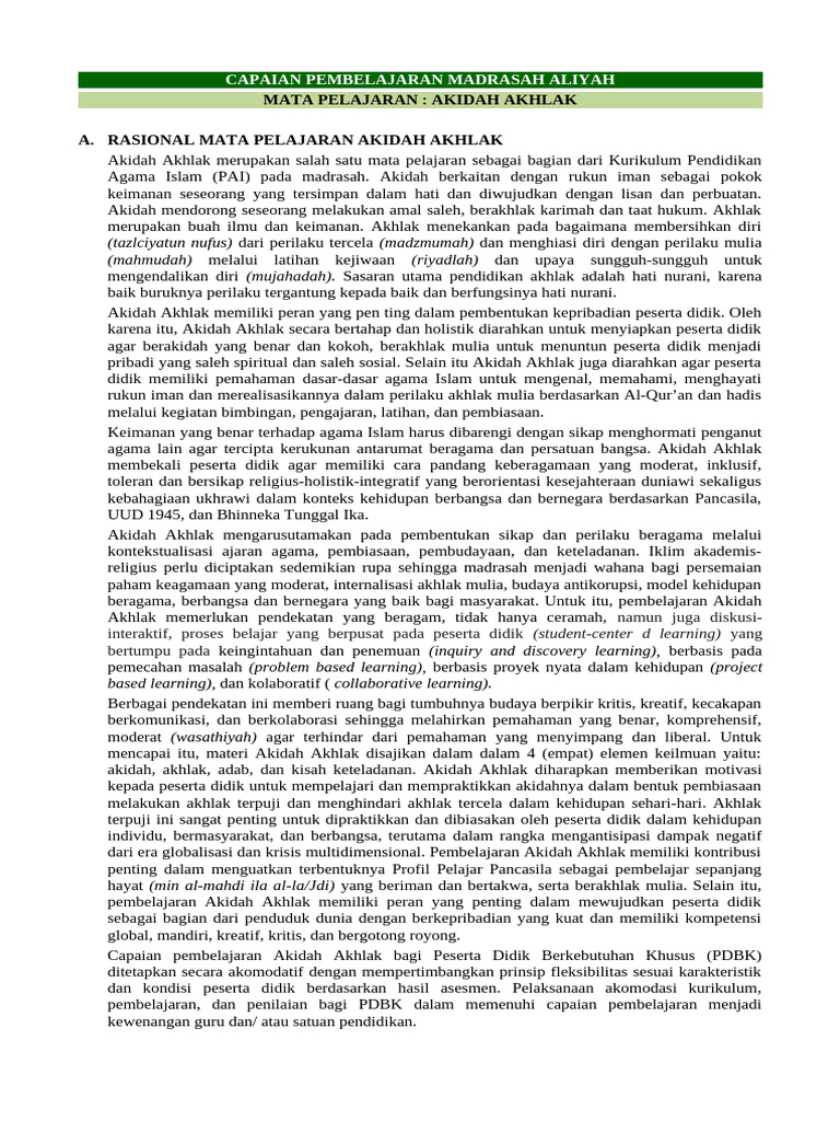 CP Akidah Akhlak Fase F MA | PDF | Abrahamic Religions | Career & Growth