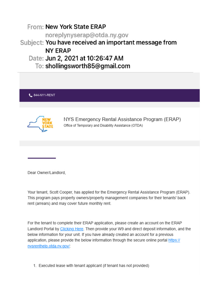 FWD You Have Received An Important Message From NY ERAP | PDF