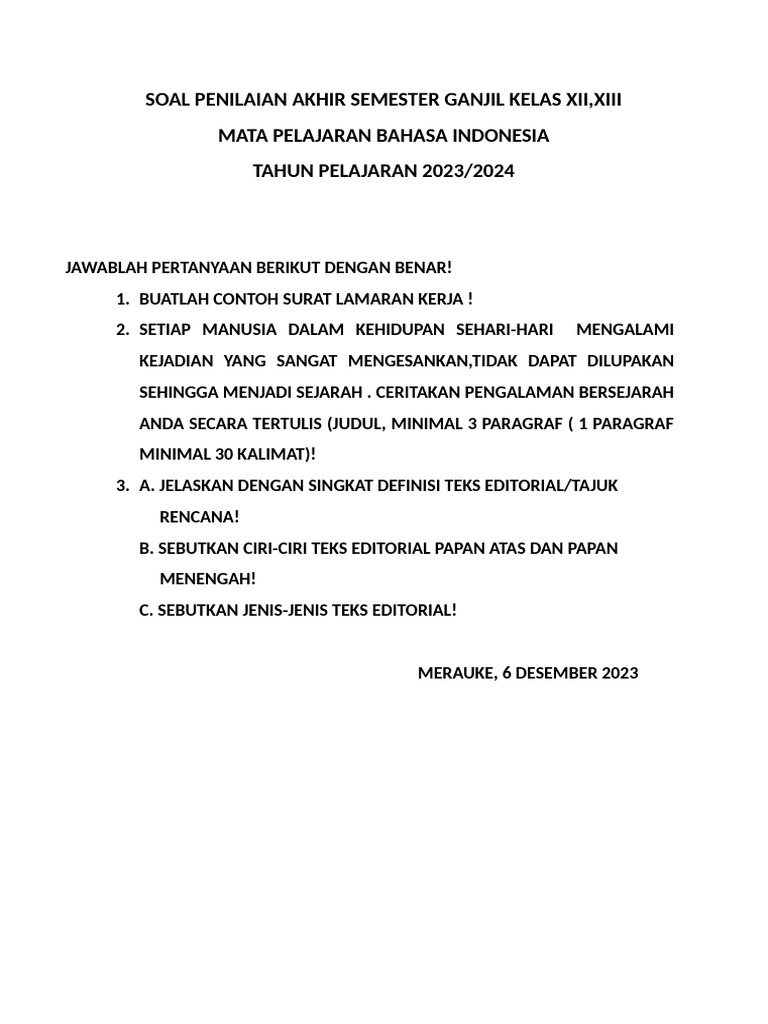 Soal Penilaian Akhir Semester Ganjil Kelas Xii | PDF