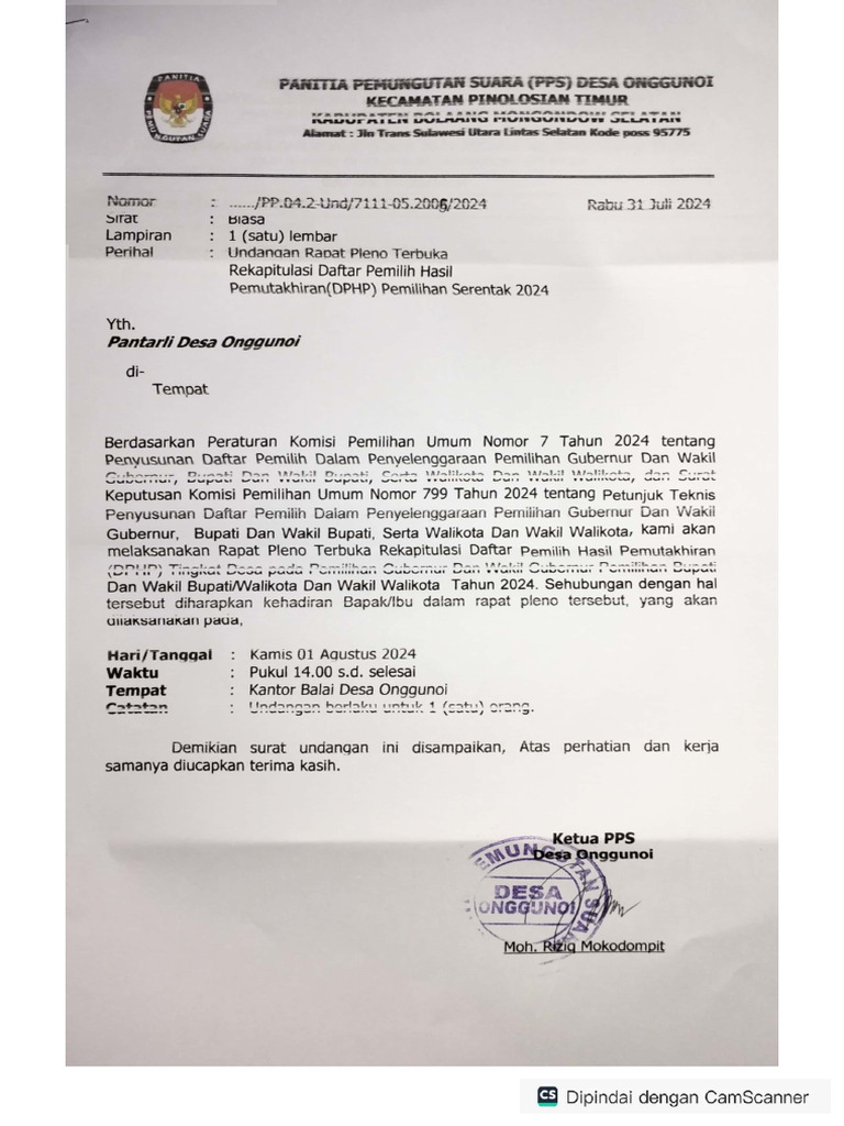 Undangan Rapat Pleno DPHP | PDF