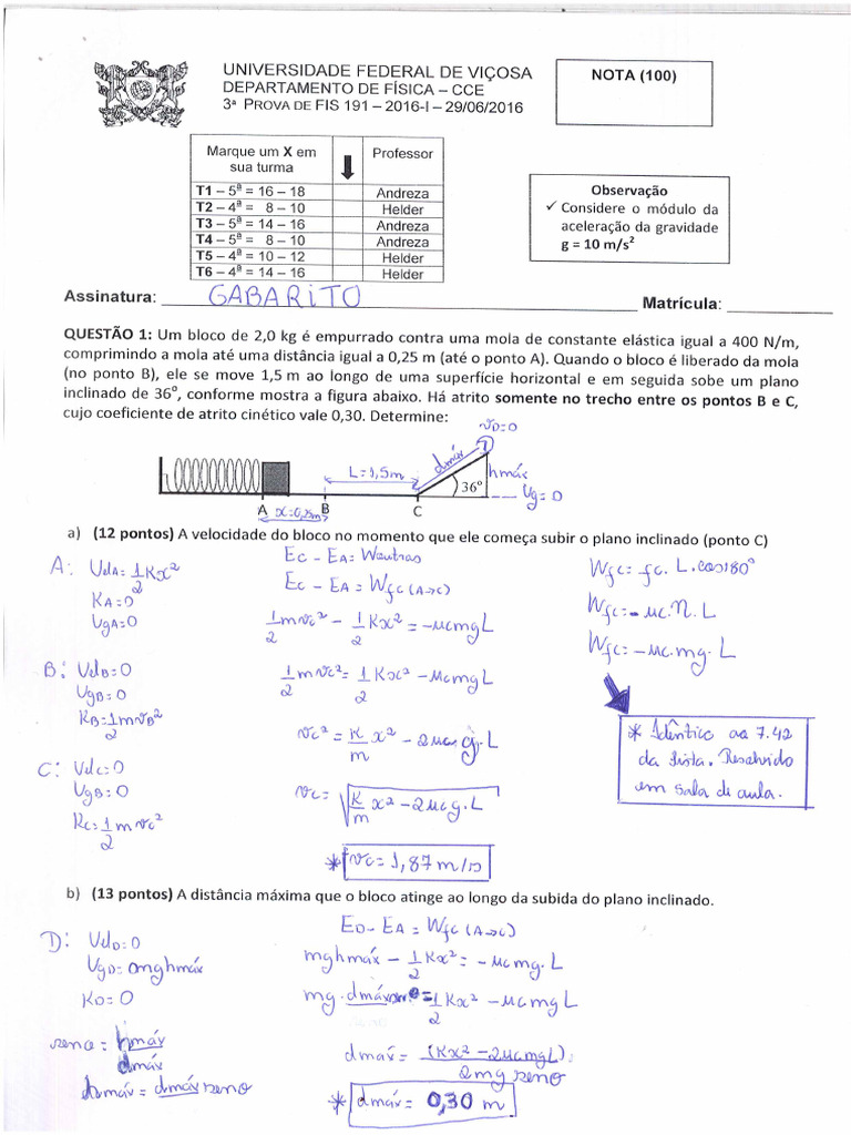 Gabarito 3a Prova FIS191 | PDF