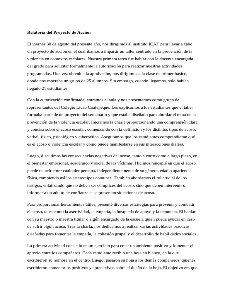 Relatoría del Proyecto de Acción[1] | PDF