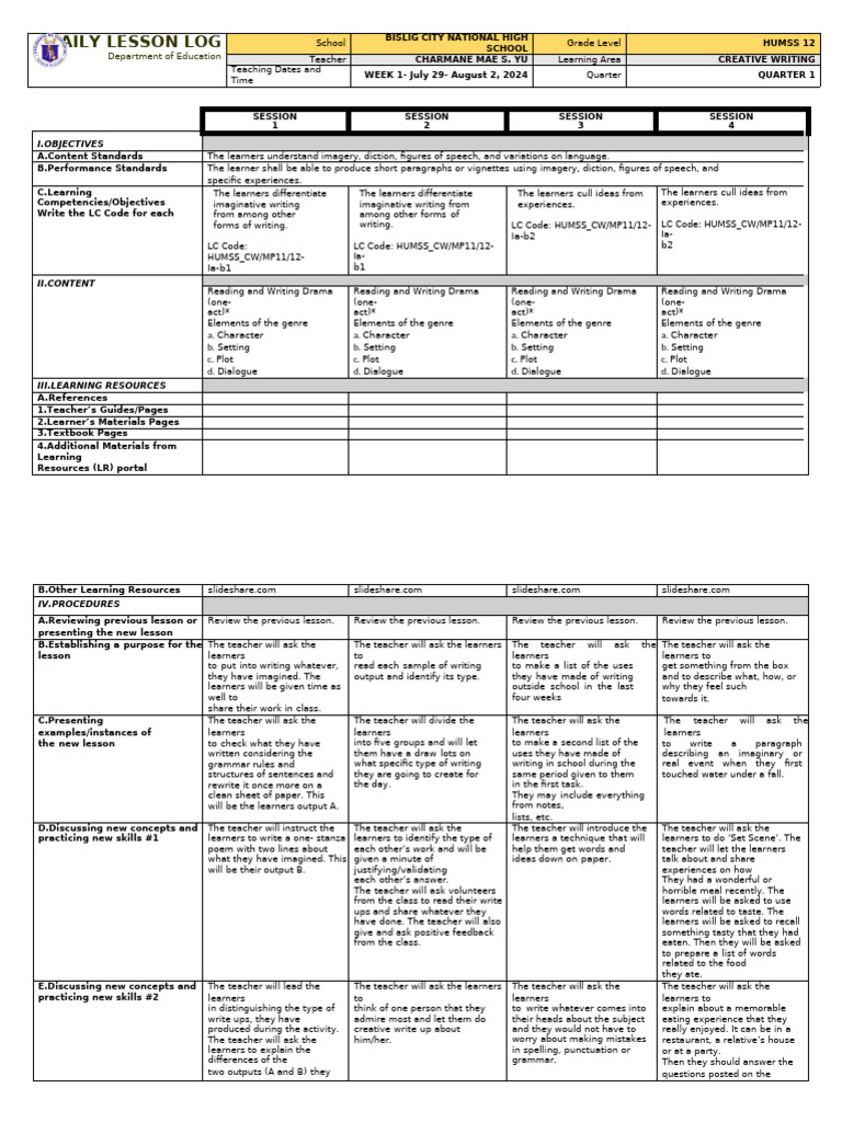 Daily Lesson Log: Department of Education | PDF