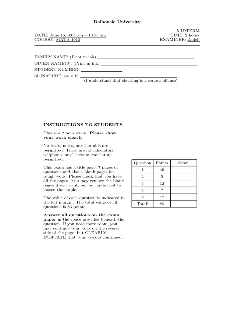 Math1010.Midterm. Summer20161 | PDF