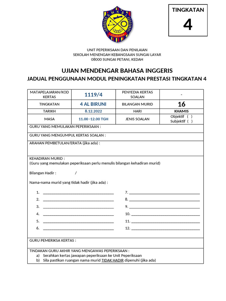 Label Ujian Mendengar | PDF