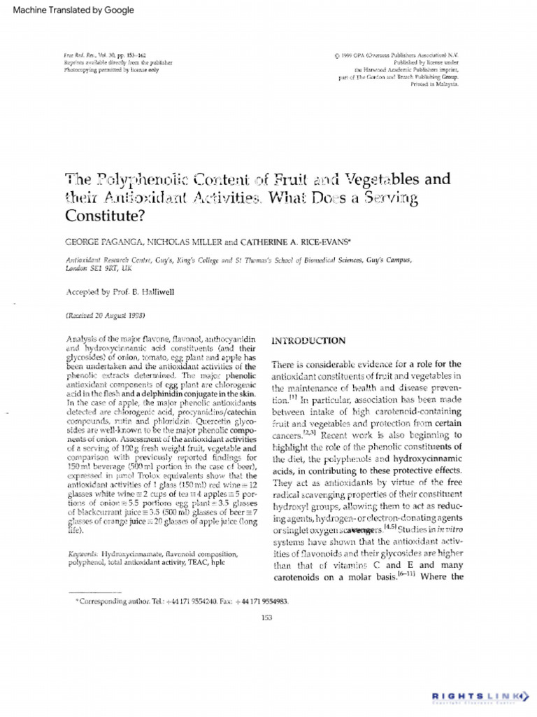 Polyphenolic Content of Fruti and Vegetab-Antioxidant Activity | PDF