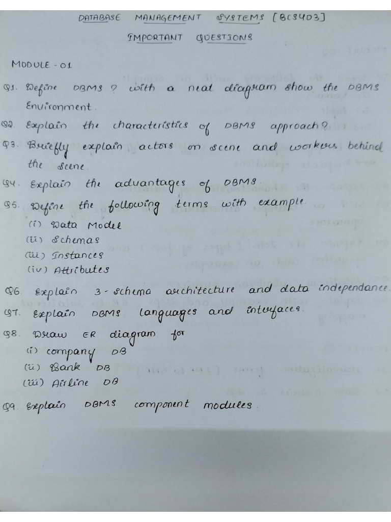 DBMS Important Questions | PDF DBMS Important Questions | PDF