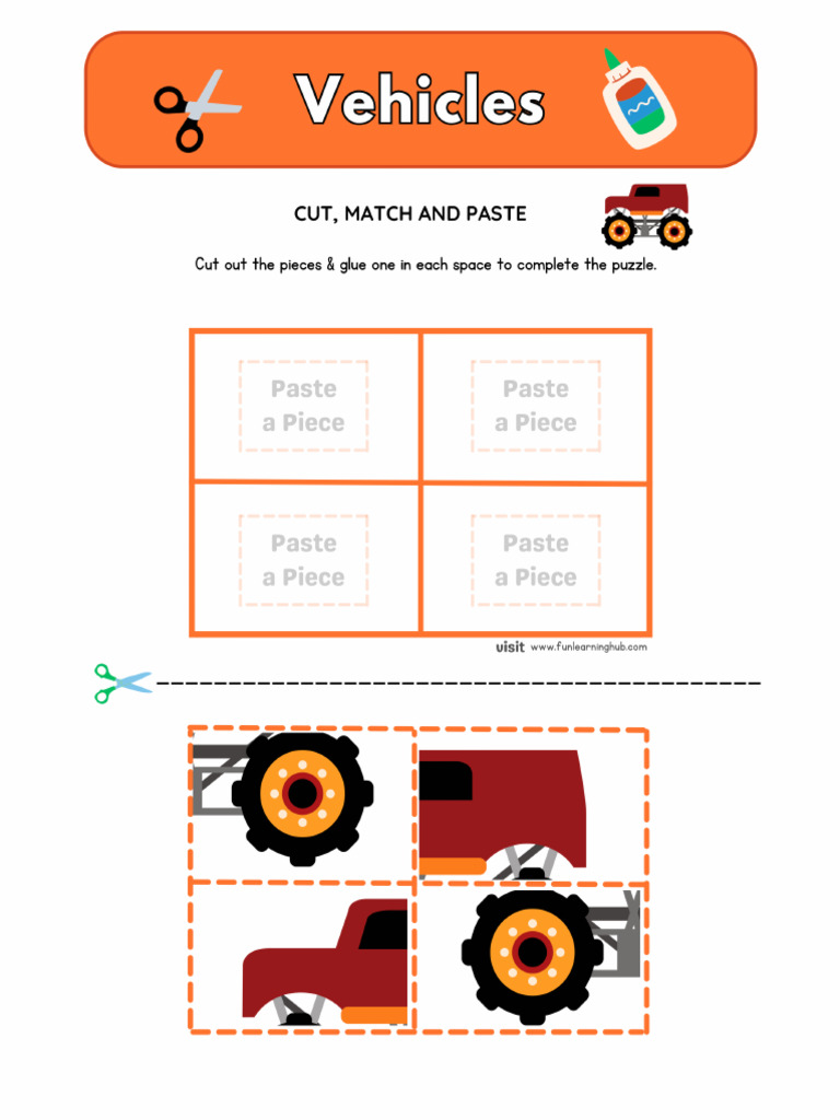 Vehicles Cut and Paste Puzzle C | PDF