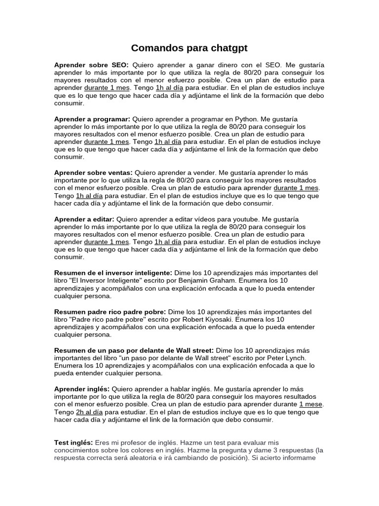 Comandos para Chatgpt | PDF