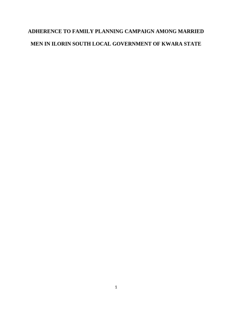 Adherence To Family Planning Campaign Among Married Men in Ilorin Sou ...