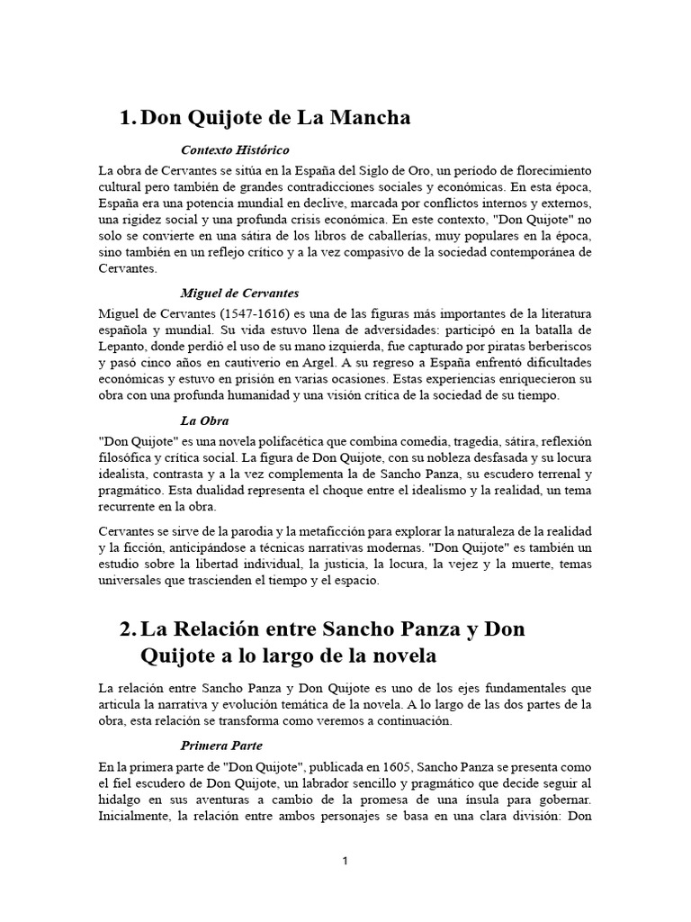 Don Quijote. Apuntes | PDF