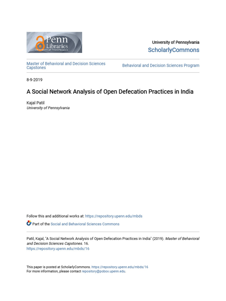 A Social Network Analysis of Open Defecation Practices in India | PDF ...