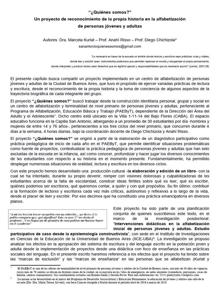 10 - KURLAT, RISSO y CHICHIZOLA (2020) Quiénes Somos | PDF | Literatura ...