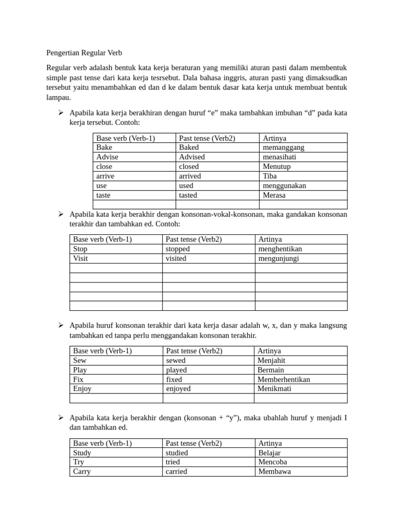 Pengertian Regular Verb | PDF