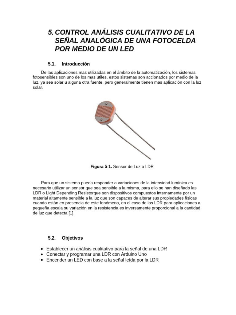 Análisis Cualitativo de La Señal Analógica de Una Fotocelda Por Medio de Un Led | PDF