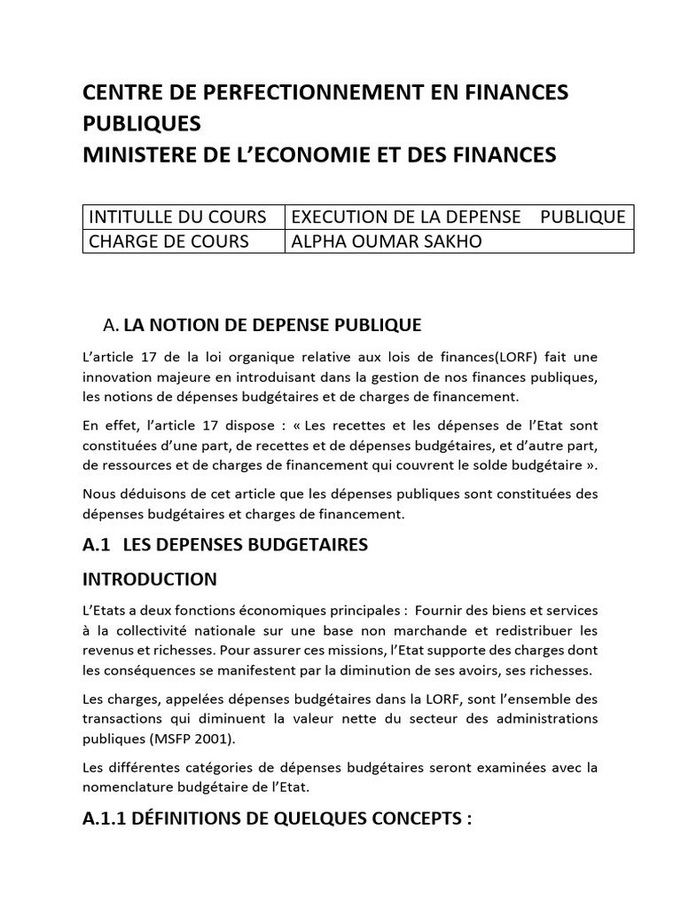 Notions Dépense Publique | PDF