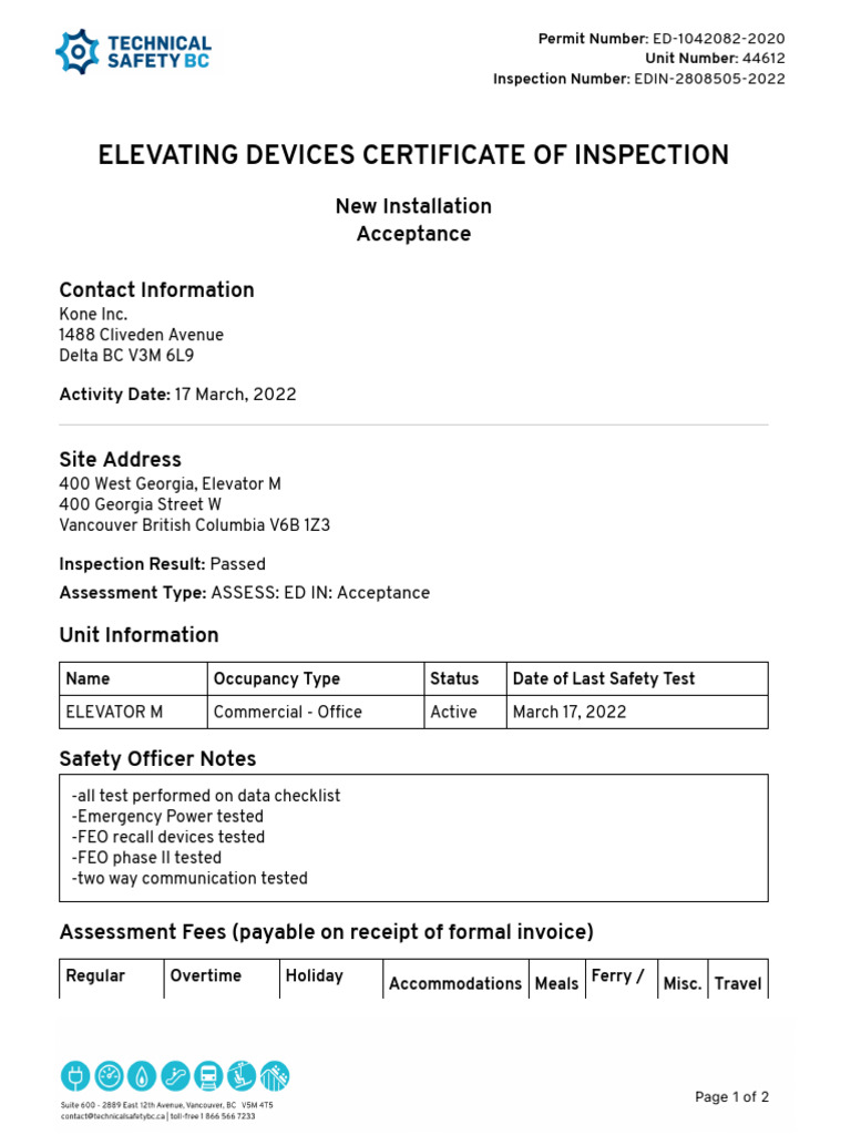 Certificate - of - Inspection - 400 WG - EL M | PDF