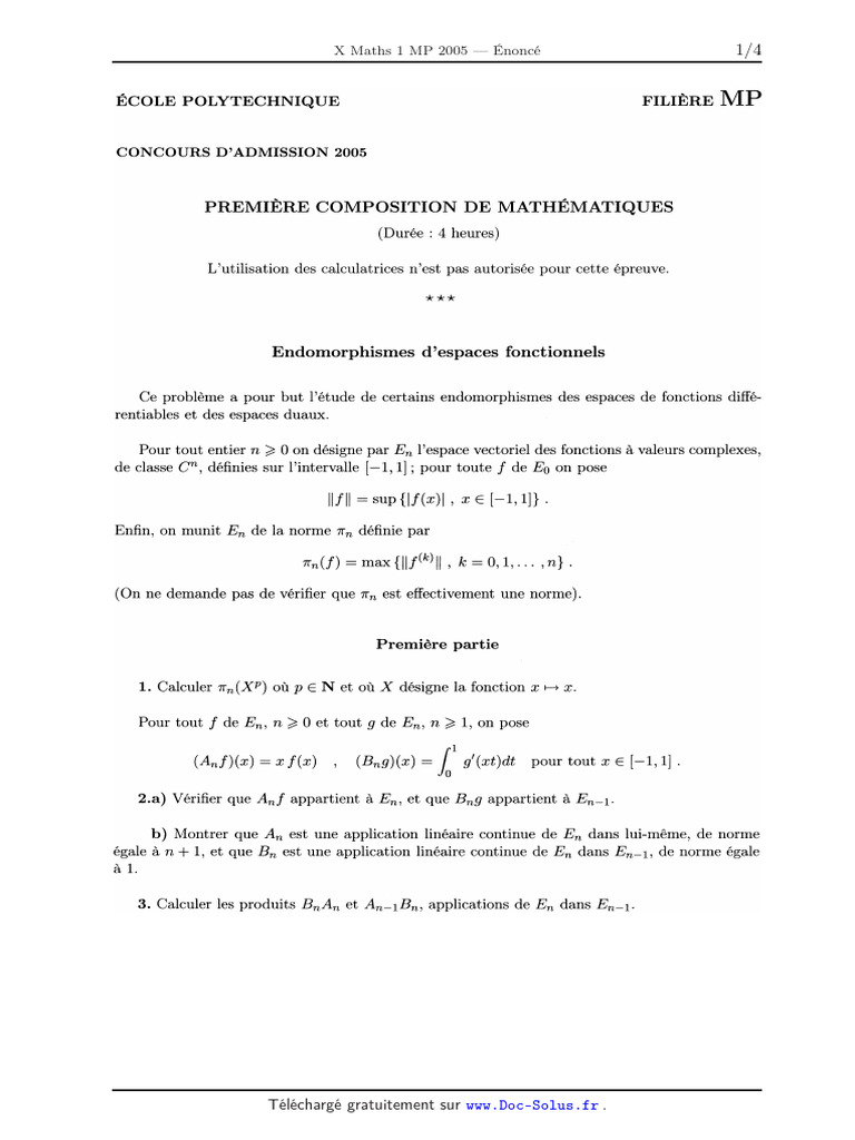 MP Maths X 1 2005.enonce | PDF