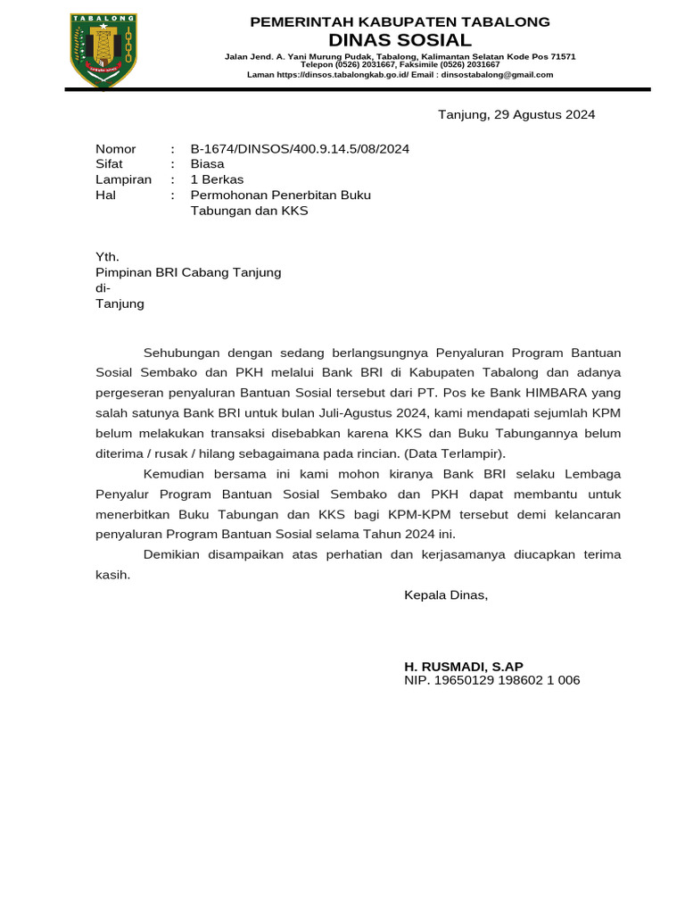 Surat Permohonan KKS & Butab | PDF