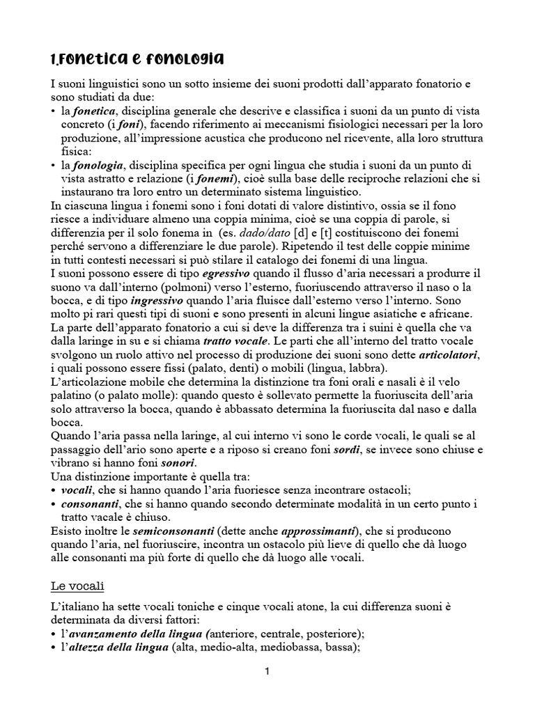 Linguistica Italiana (Massimo Palermo) Fonetica e Fonologia | PDF