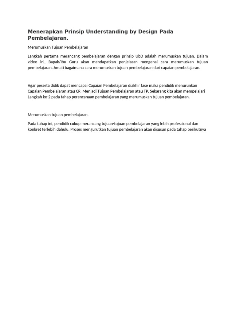 Menerapkan Prinsip Understanding by Design Pada Pembelajaran | PDF