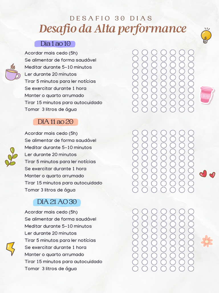 Planner de Alta Performance Desafio Dia 30 A4 PDF | PDF