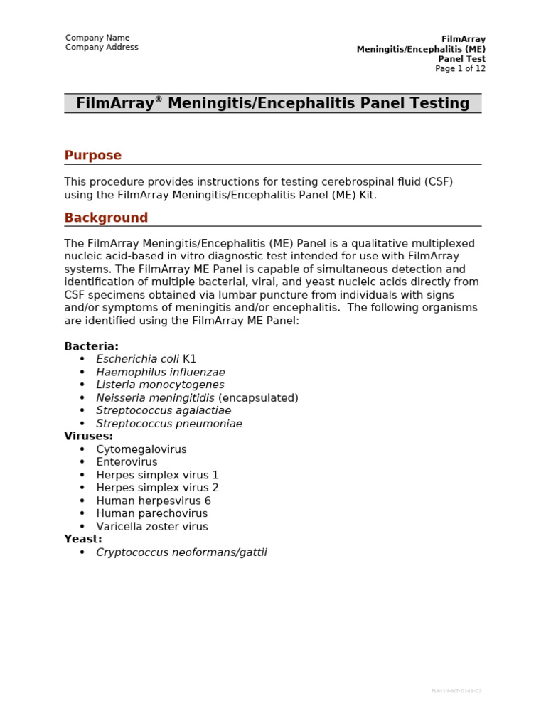 PSD FLM1 MKT 0141 FilmArray MeningitisEncephalitis Panel Procedure in ...