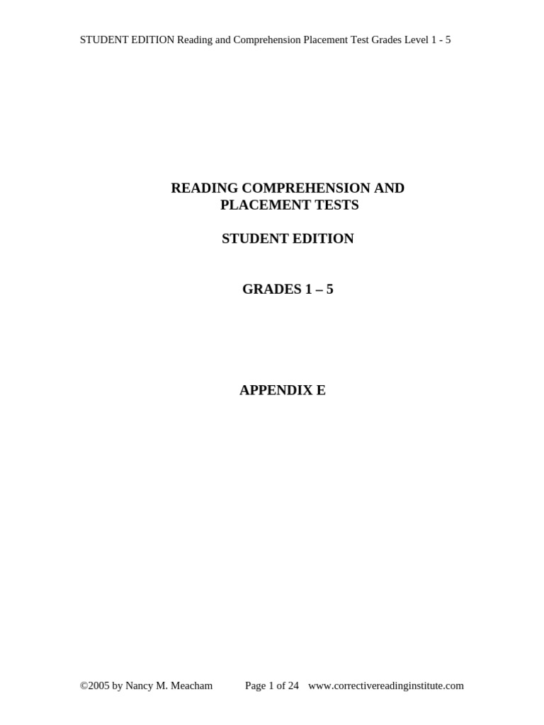 Reading Test 1 Student Edition Grades 1-5 | PDF