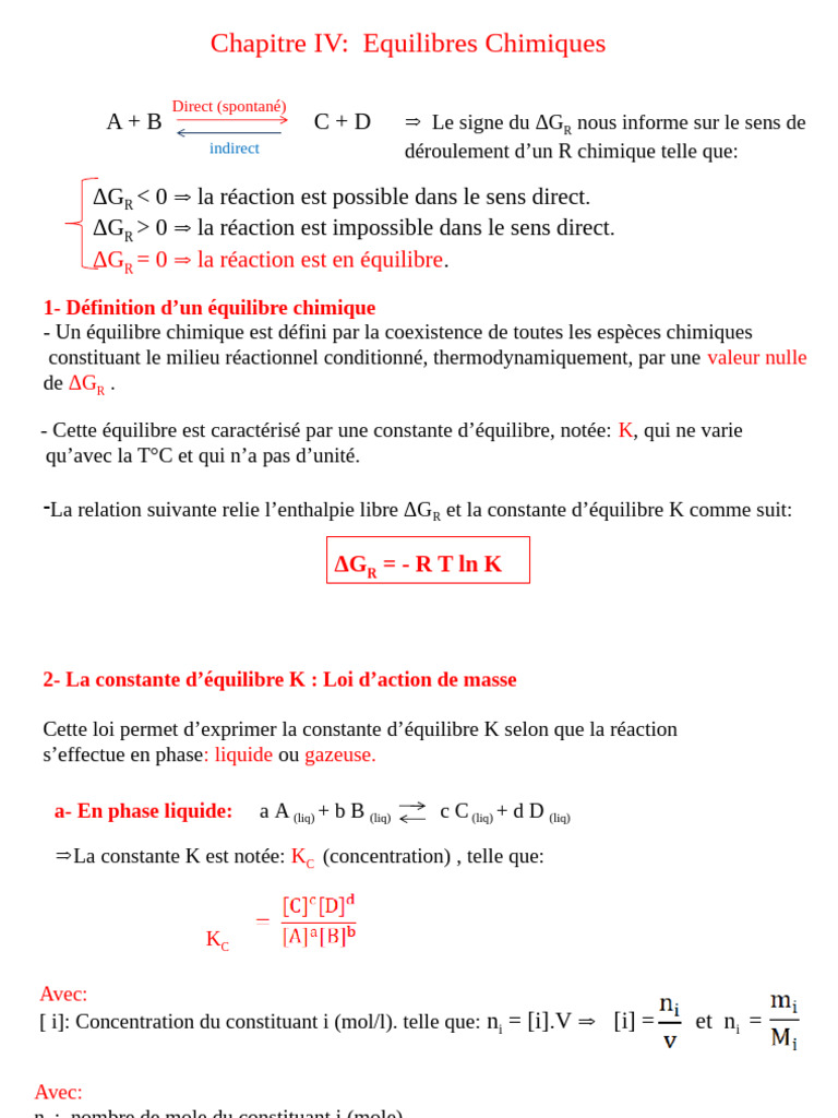 Cours Equilibres Chimique | PDF