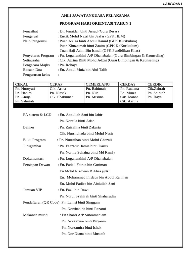 Ajk Hari Orientasi Tahun 1 2024-2025 | PDF
