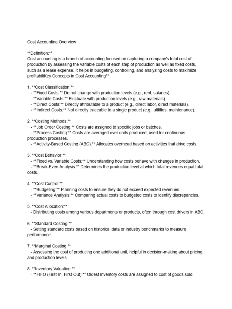 Cost Accounting Overview | PDF