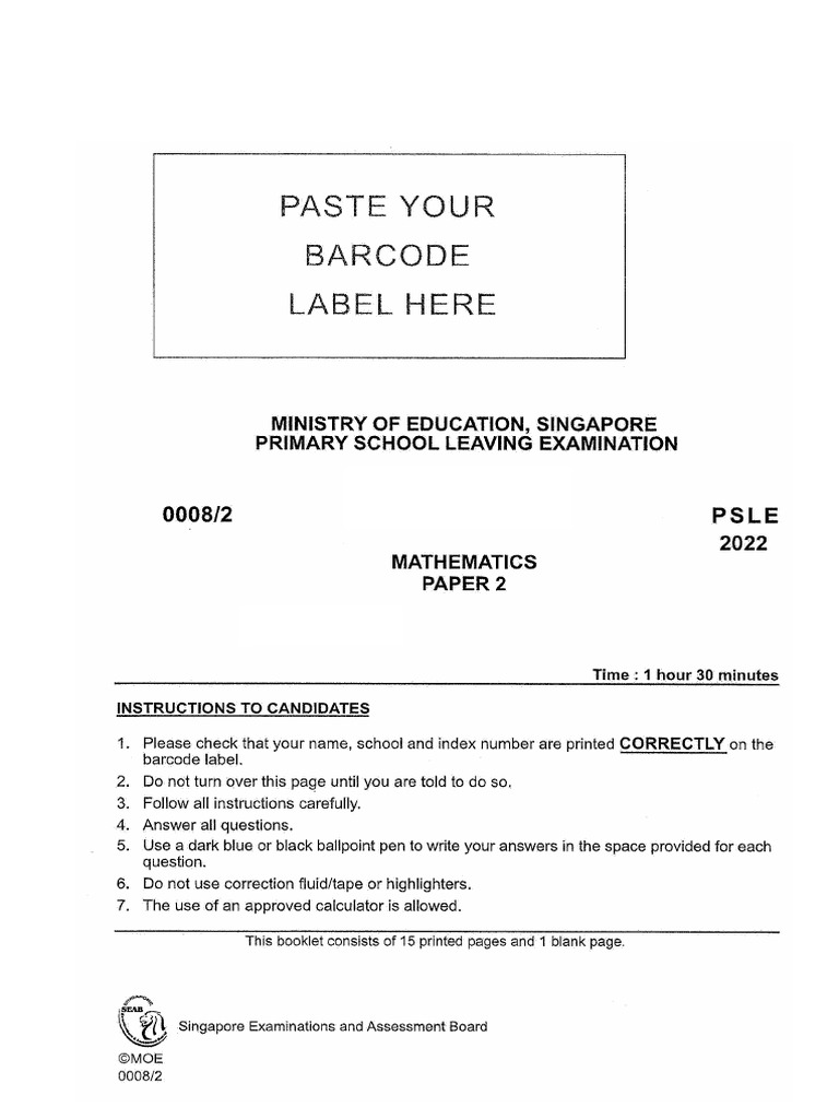 PSLE Maths 2022 Paper 2 | PDF