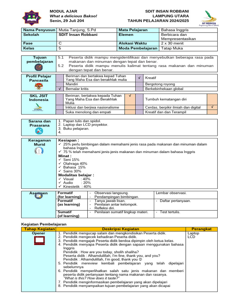 Modul Ajar Lesson 1 - 2 | PDF