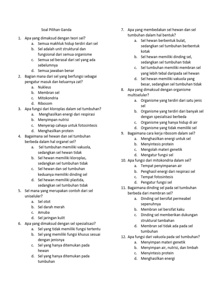 Soal Pilihan Ganda Sel | PDF