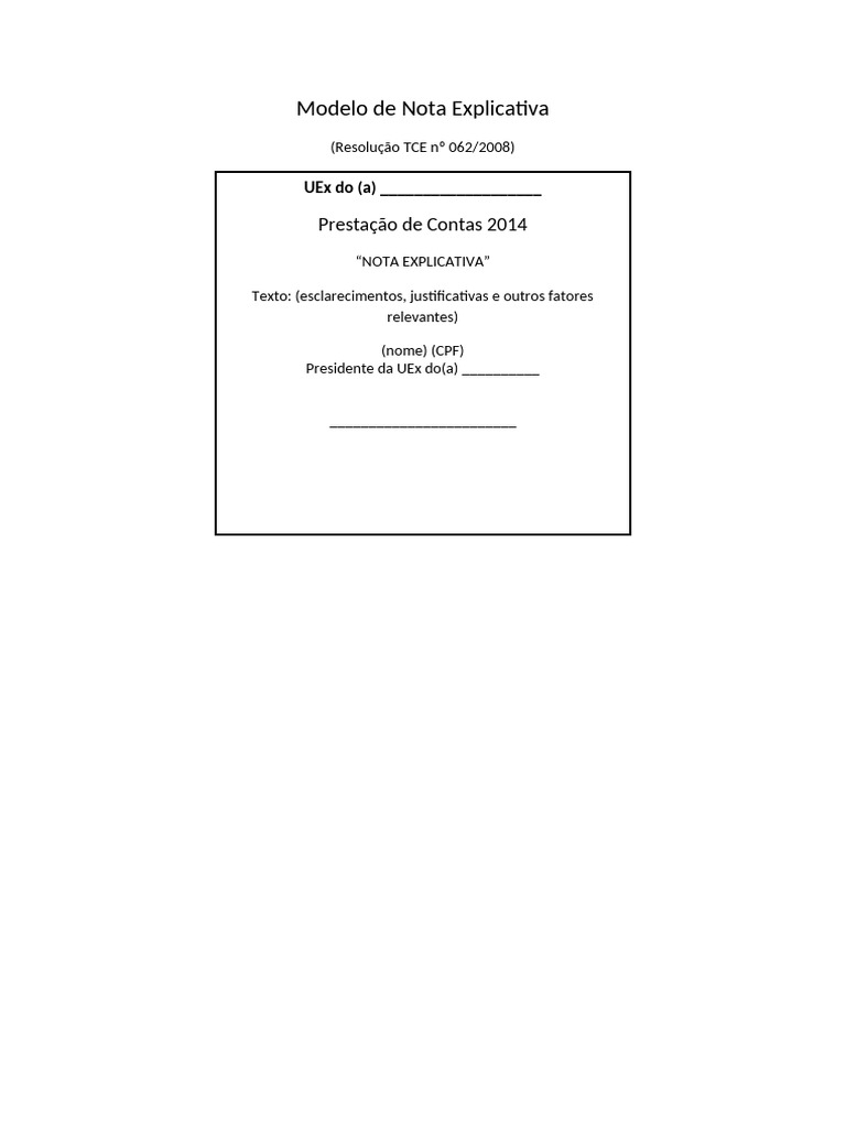 Modelo de Nota Explicativa | PDF