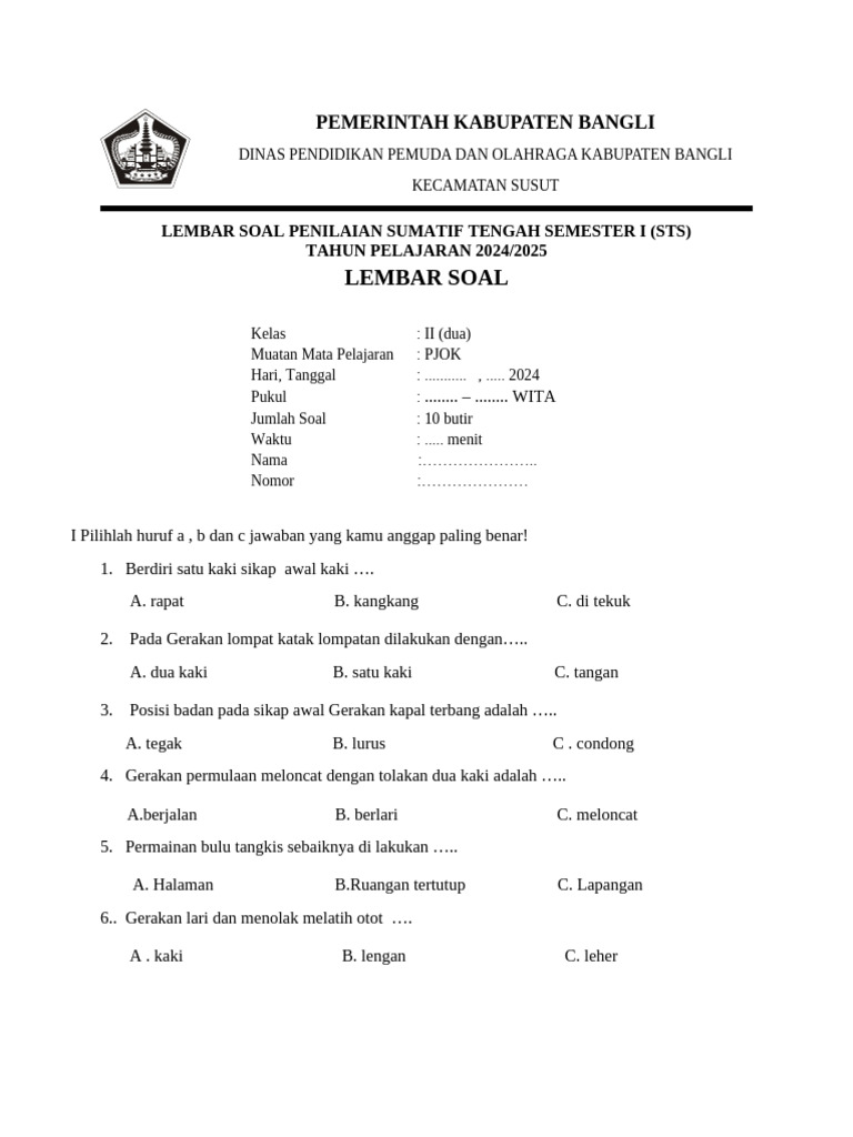 SOAL KLS 2 Pts SMTR 2 2024 PJOK | PDF