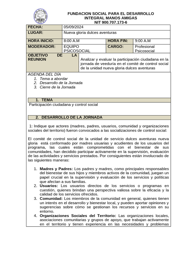 ACTA DE CONTROL SOCIAL (2) septiembre | PDF