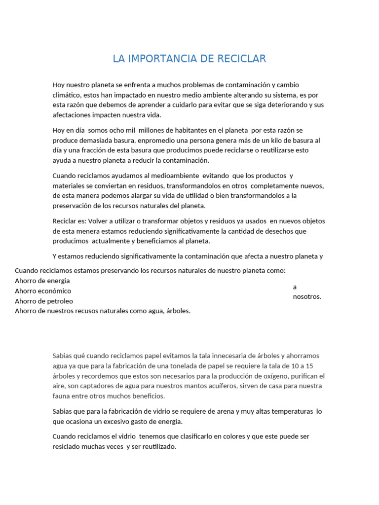 La Importancia de Reciclar | PDF