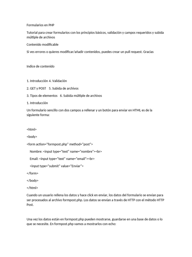 Formularios en PHP Ejemplos | PDF