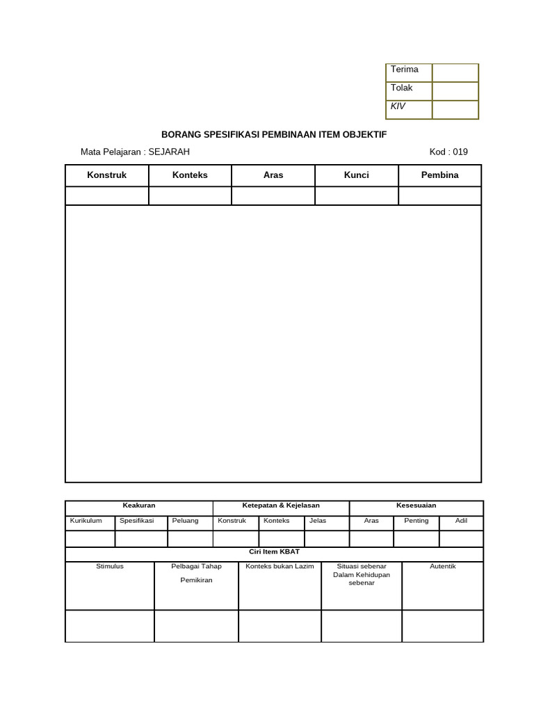 JADUAL SPECIFIKASI ITEM (JSI) T5 | PDF