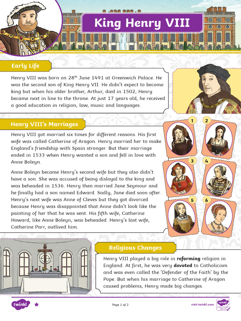 t2 e 5176 Uks2 Henry VIII Facts Differentiated Reading Comprehension ...