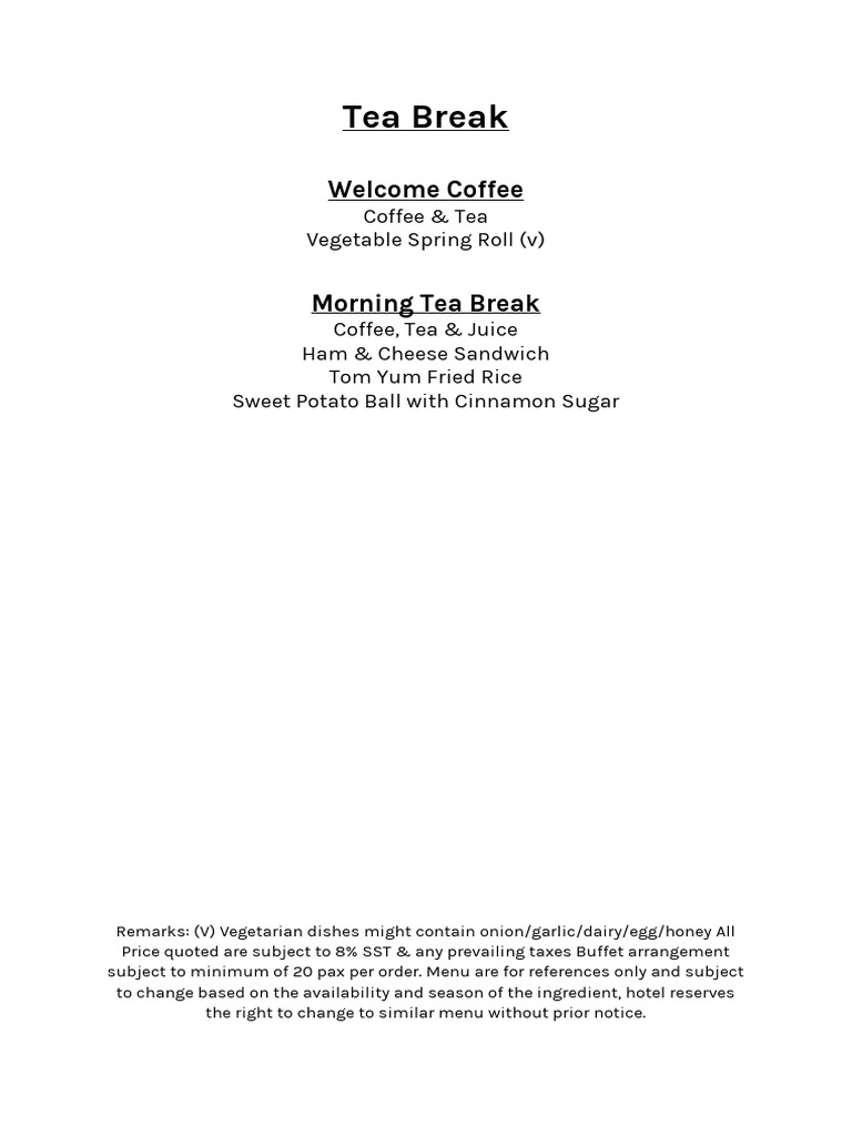 Menu Buffet Lunch & Tea Break | PDF