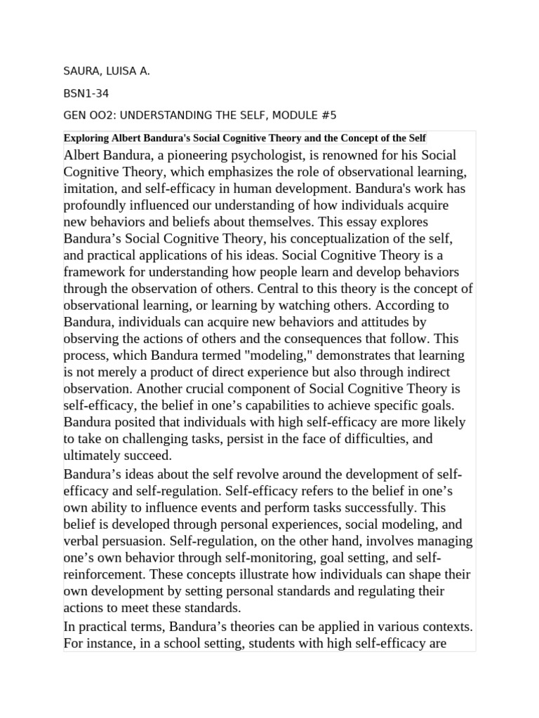 Exploring Albert Bandura's Social Cognitive Theory and The Concept of ...