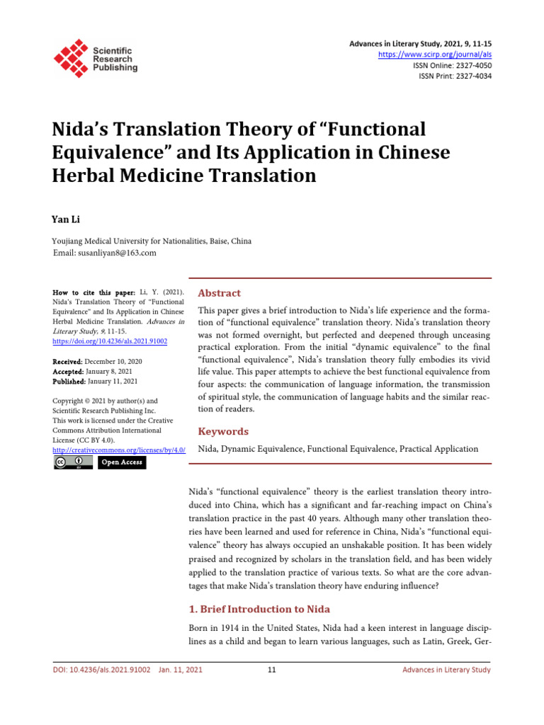 Nida's Translation Theory of "Functional | PDF