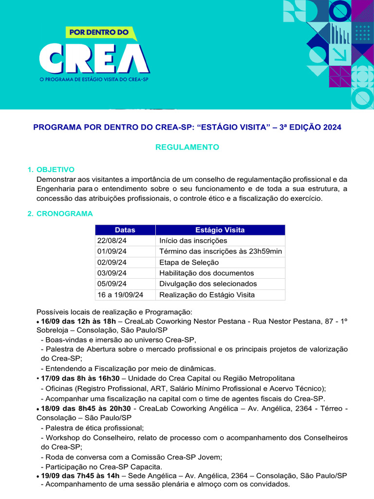 Regulamento e Termos-Estagio Visita 3a Edicao 2024 | PDF | Informação ...