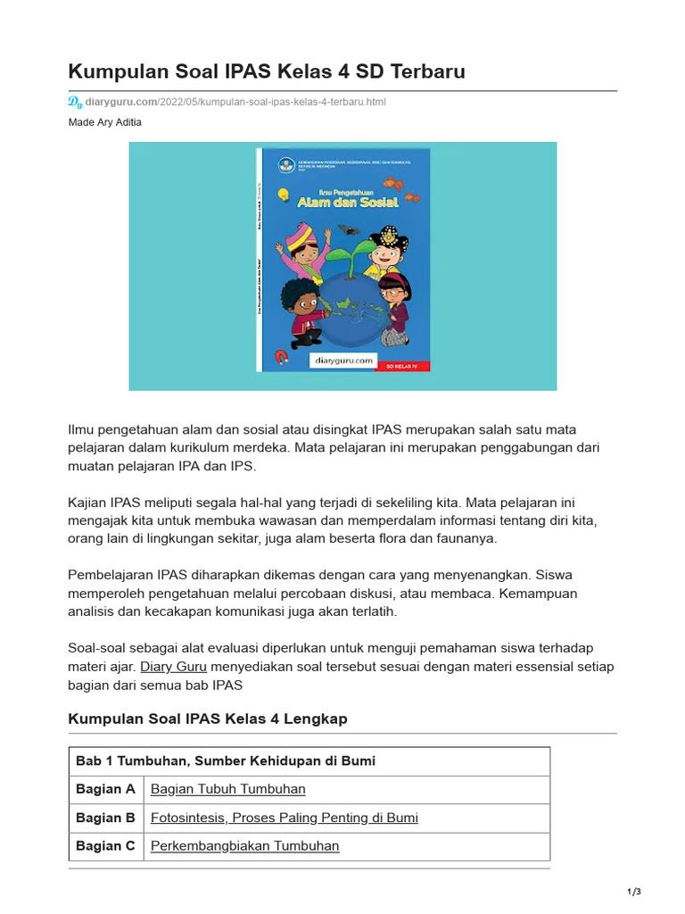 Soal Ipas Kelas 4 Sd Bab 3 Pdf