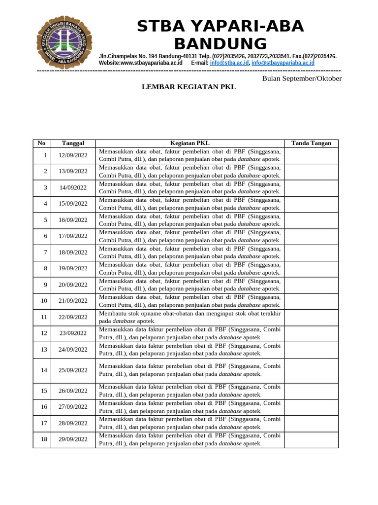 Stba Yapari-Aba Bandung: Nama Rininta Dewi Nurlatifa Bagian ...